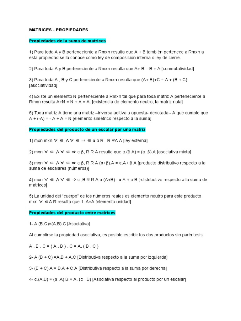 Matrices - Propiedades | PDF | Matriz (Matemáticas) | Determinante