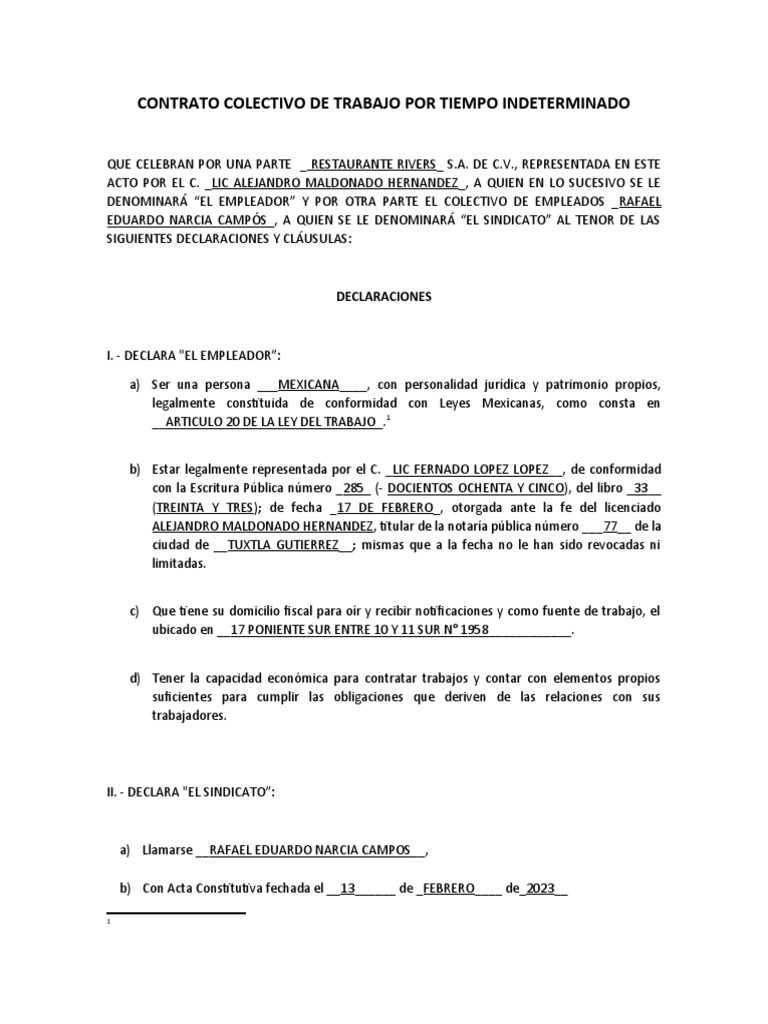 Formato-de-Contrato-Colectivo-de-Trabajo 2 | PDF
