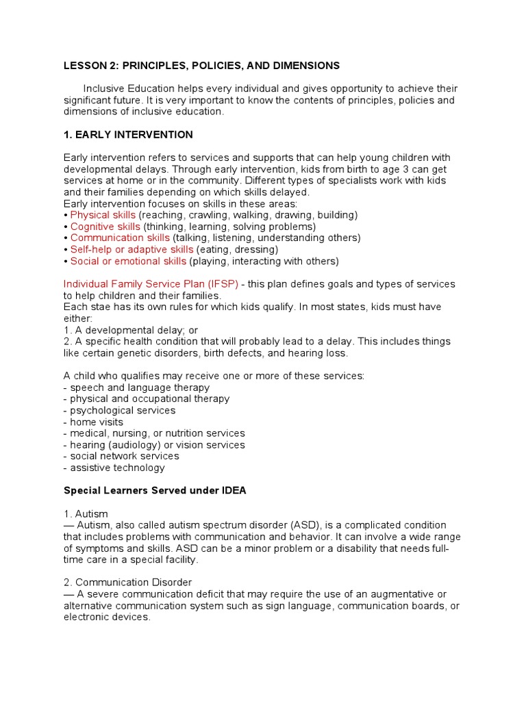 Principles and Policies of Inclusive Education | PDF