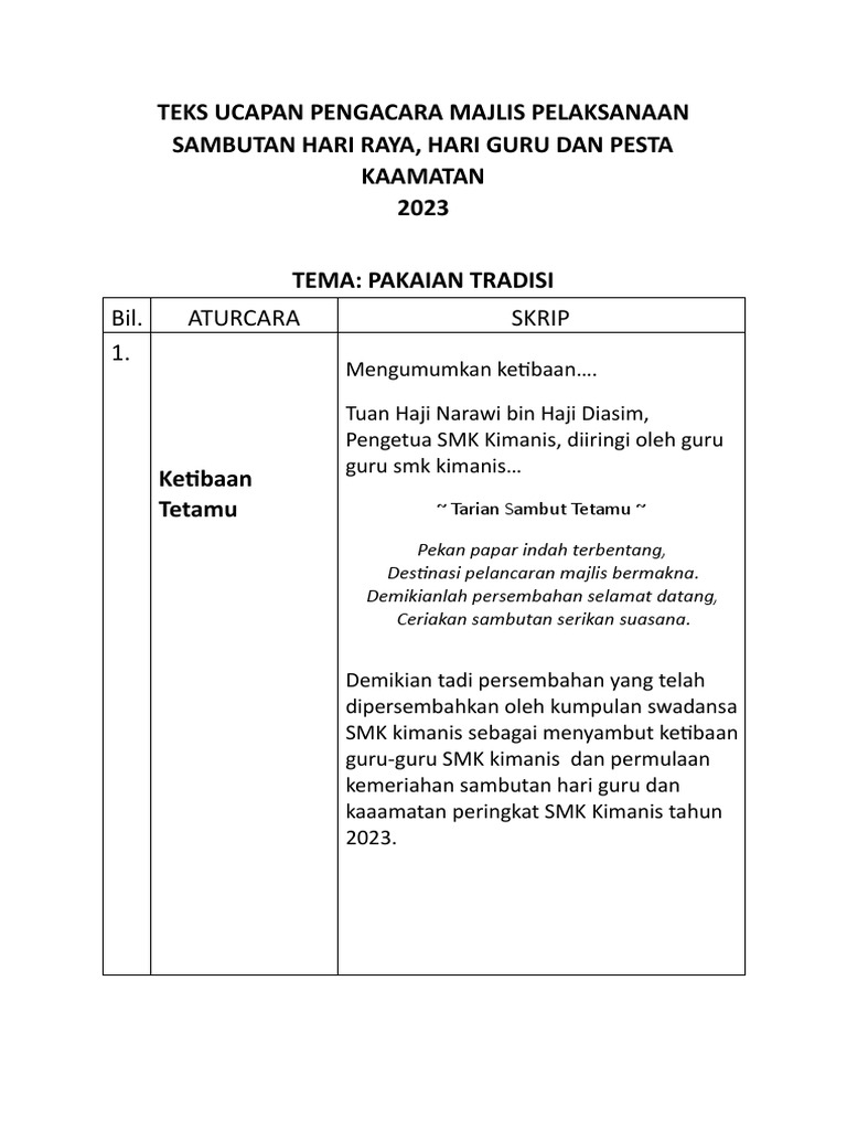 Edited Teks Emcee Hari Guru 2023 | PDF