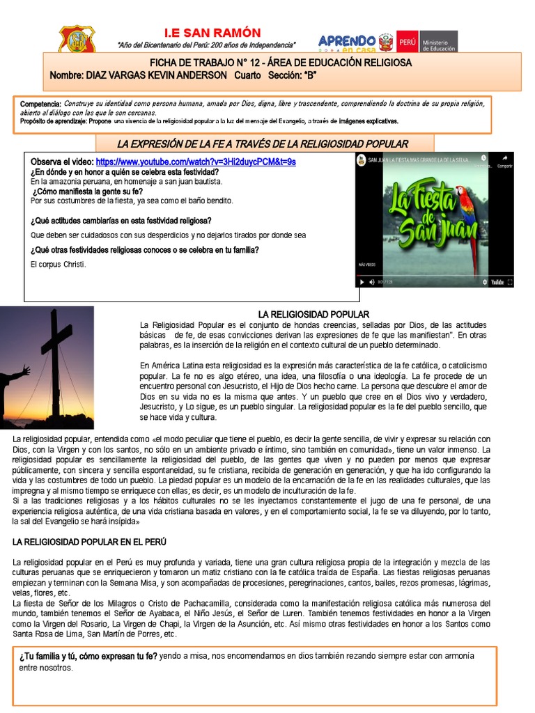 Ficha - 12 - Religiosidad Popular | PDF | Fe
