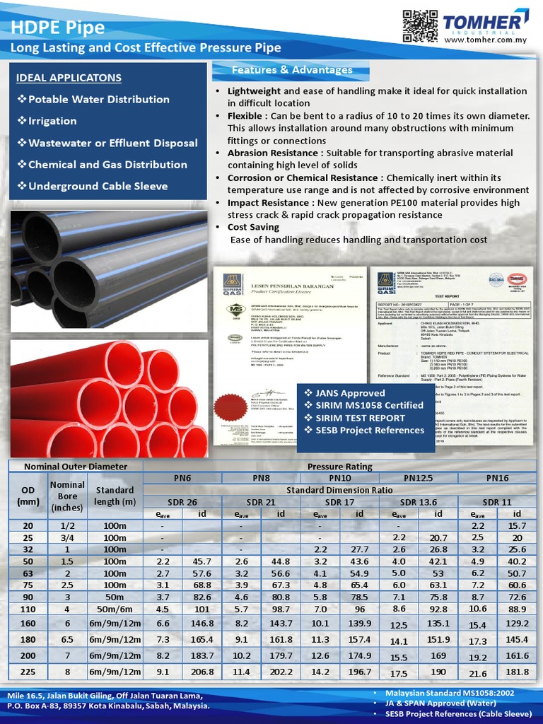 HDPE PN10 Pipe Specifications and Uses | PDF | Pipe (Fluid Conveyance ...