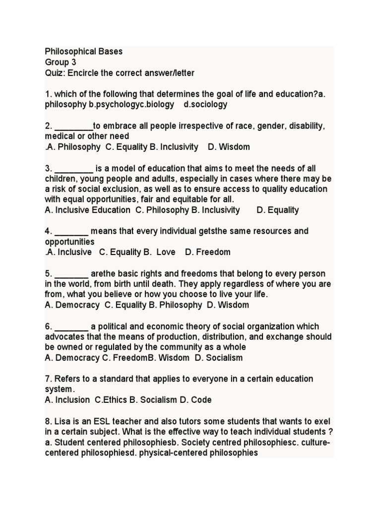 Philosophical Bases-Group 3-QUIZ | PDF
