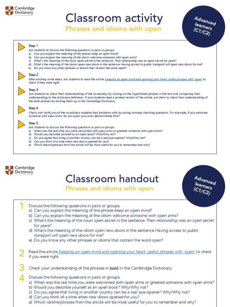 ELT Cambridge Dictionary Classroom Activity Phrases and Idioms With ...