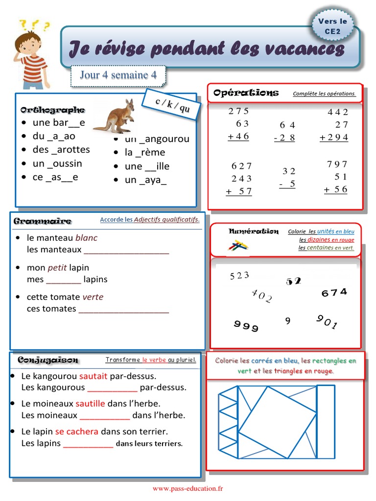 Exercices CE2 : Adjectifs et Mathématiques | PDF