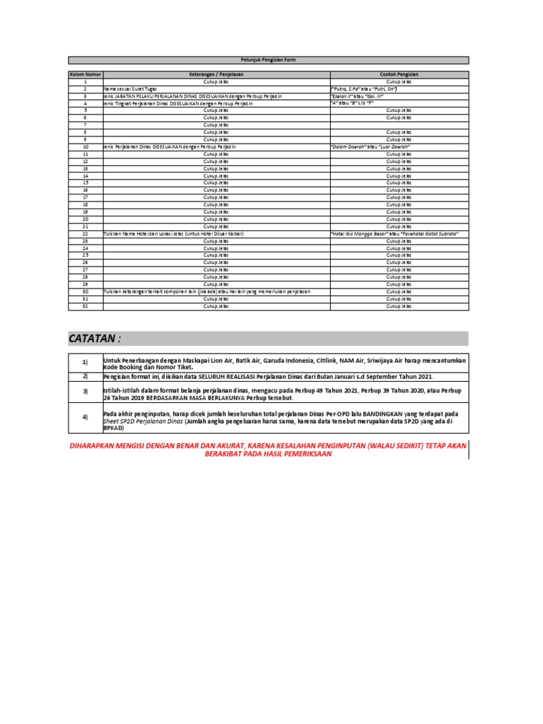 Form Pengisian Perjadin OPD HARI C | PDF