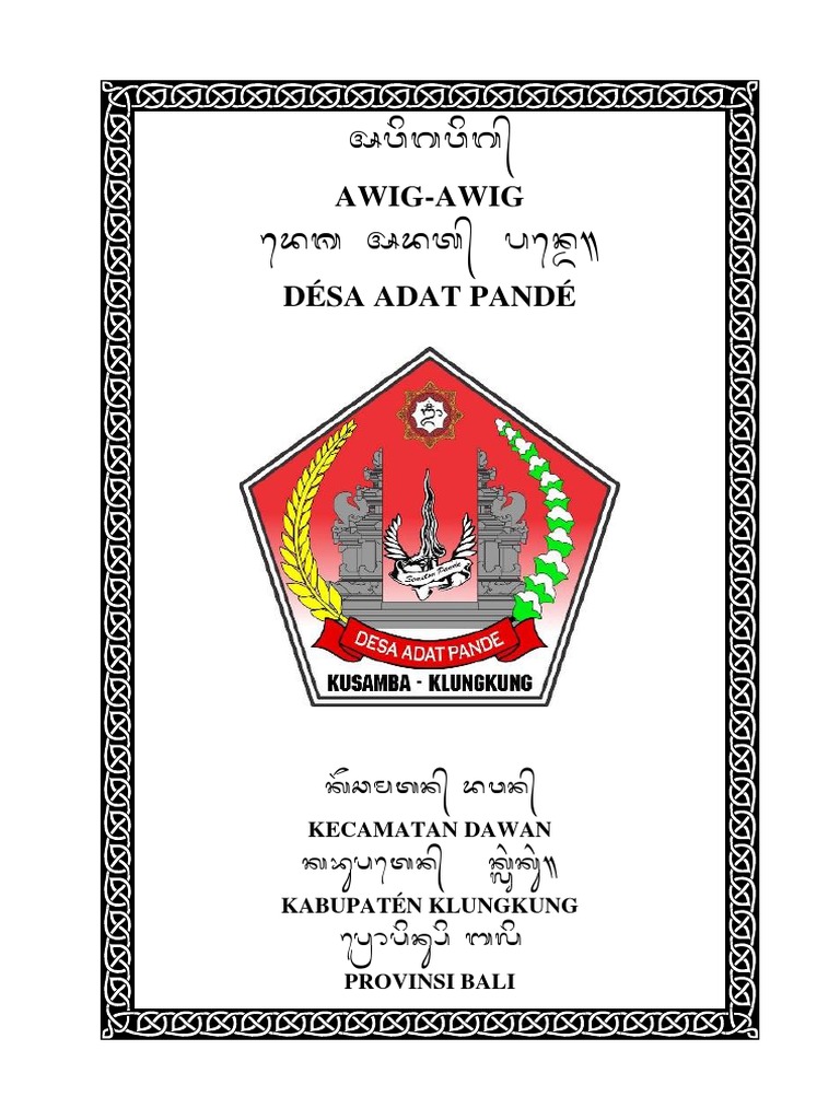 Wahwugin Wig-Awig Desa Adat Pande | PDF | Kajian Bahasa Asing