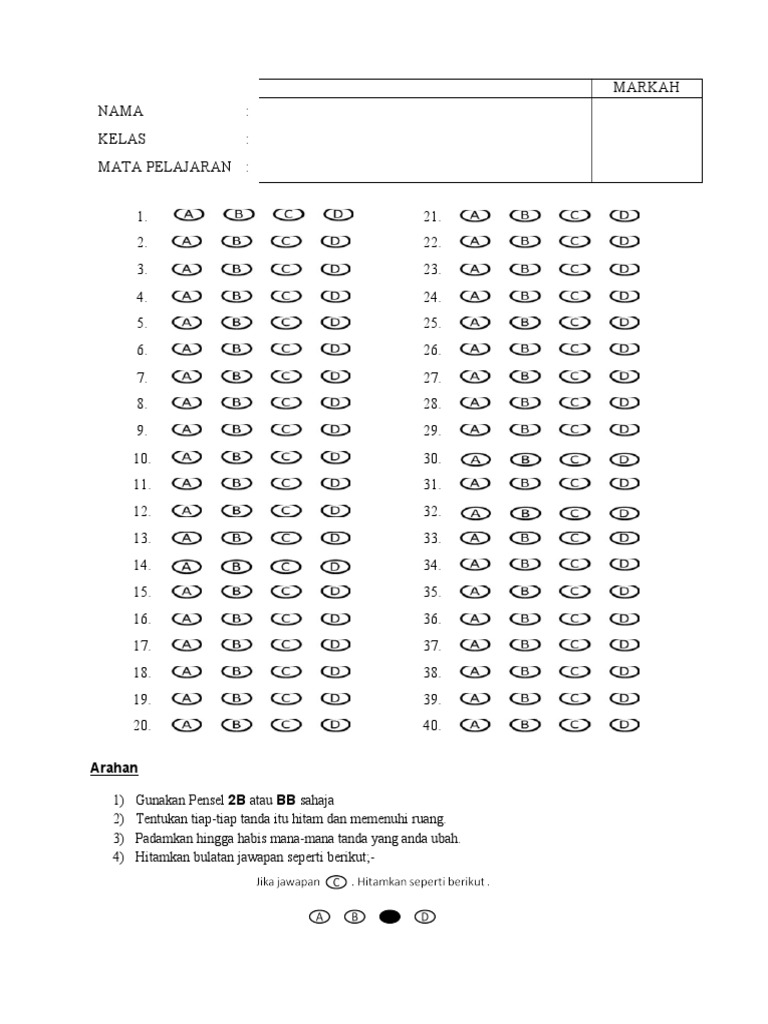 Kertas Jawapan Objektif 40 Soalan PDF Free | PDF