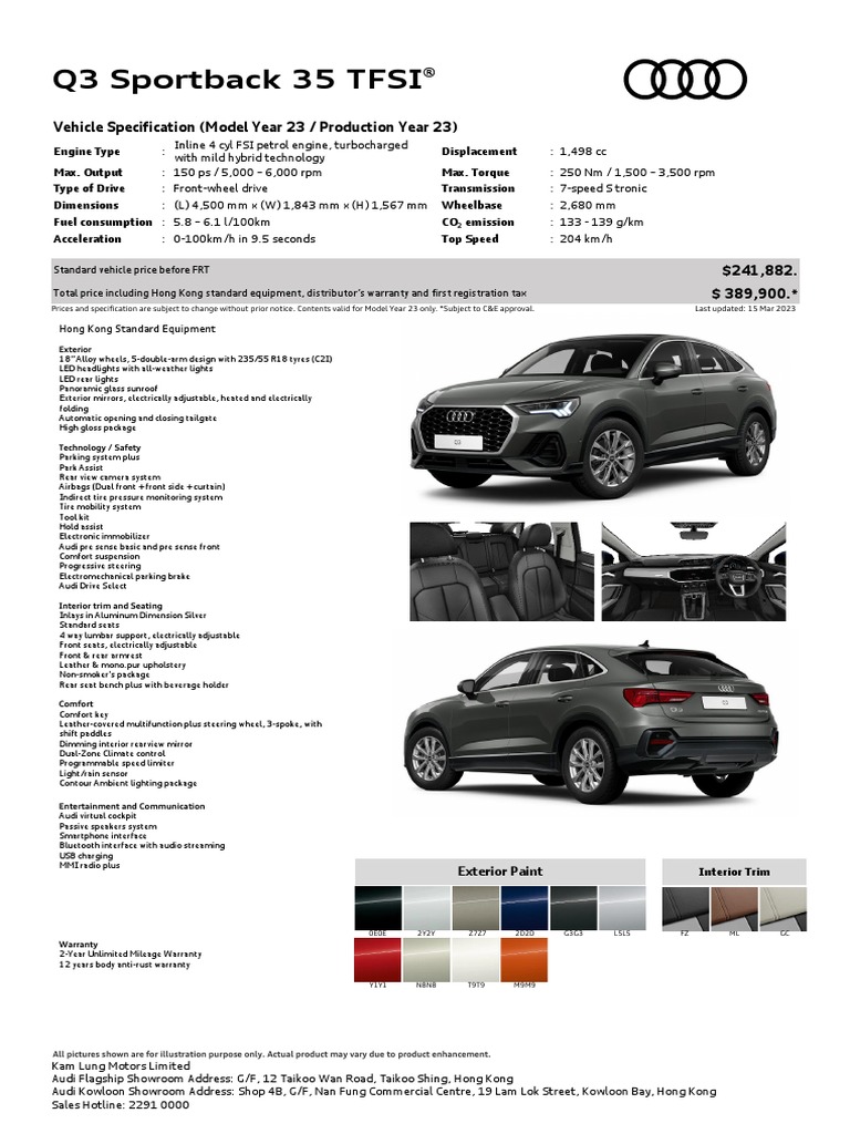 Audi Q3 Sportback Specification Price | PDF | Technology & Engineering