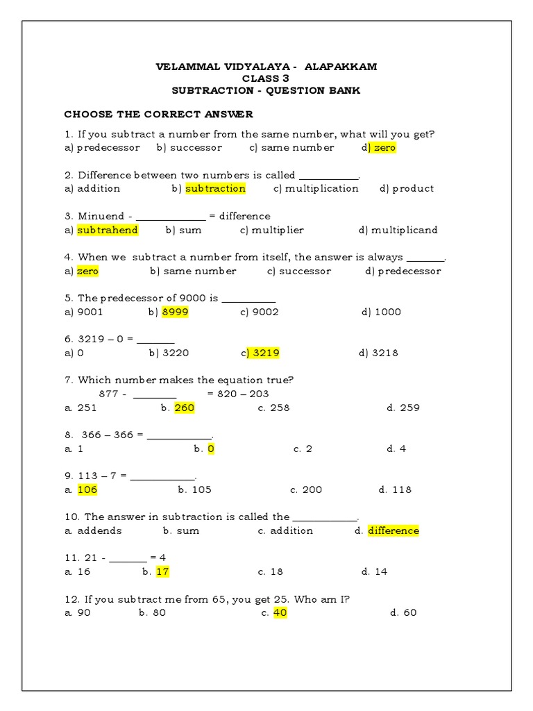 Std3 Answer Key Ut2 - Std3 | PDF | Subtraction | Shape