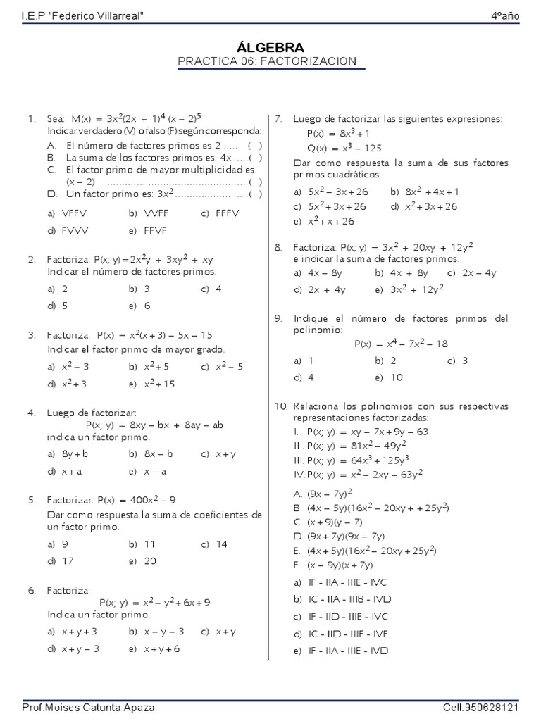 Algebra 4 - Factorizacion 1 | PDF | Factorización | Álgebra abstracta