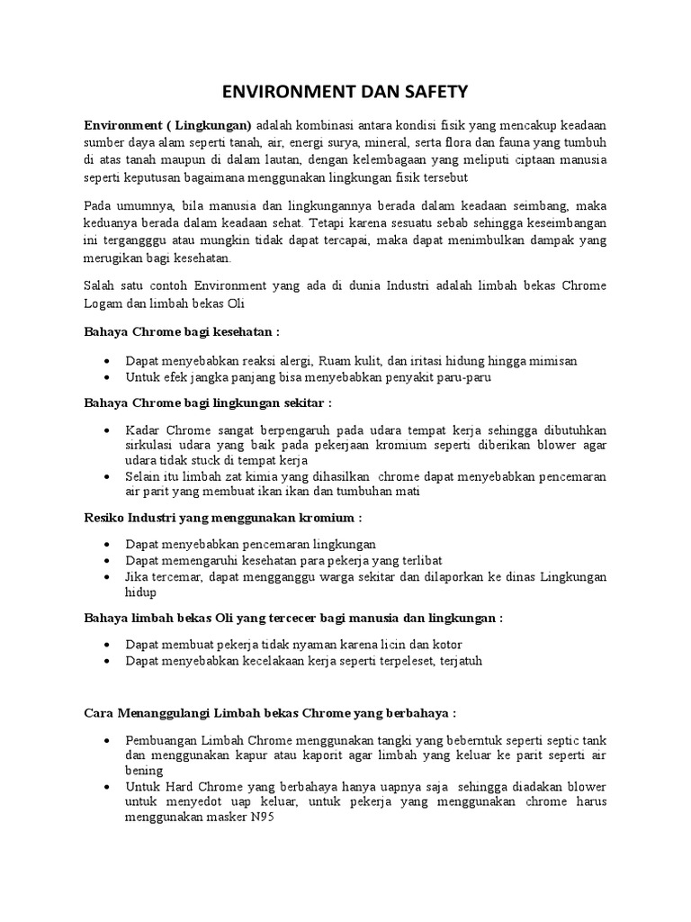 Environment Dan Safety | PDF
