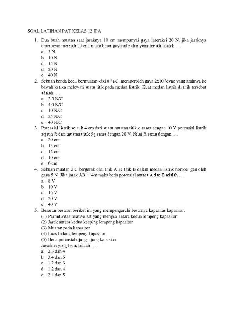 Soal Latihan Pat Kelas 12 Ipa | PDF