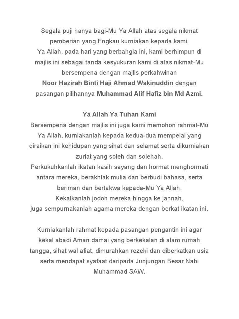 Doa Kenduri Kahwin Hazirah | PDF | Kesehatan Holistik | Gaya Hidup