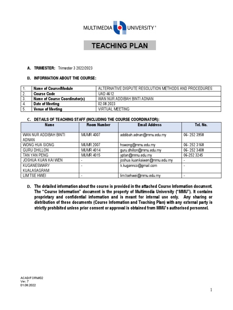 Approved Teaching Plan - For Students | PDF | Alternative Dispute ...