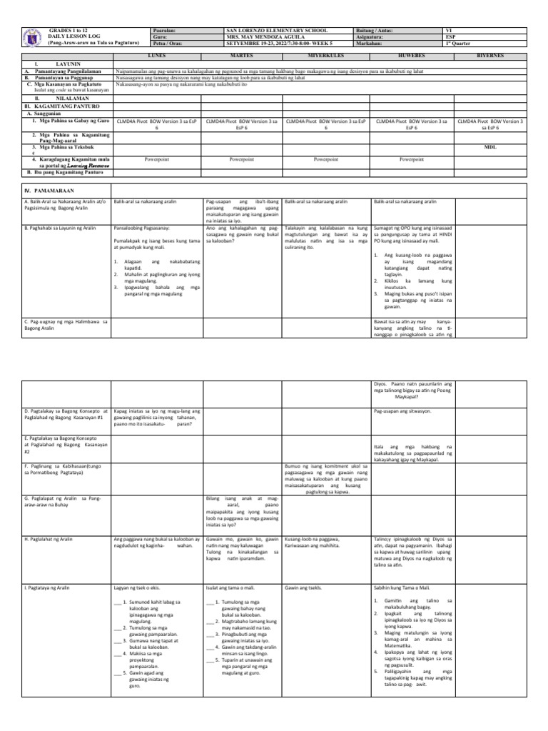 DLL - Esp 6 - Q1 - W5 | PDF