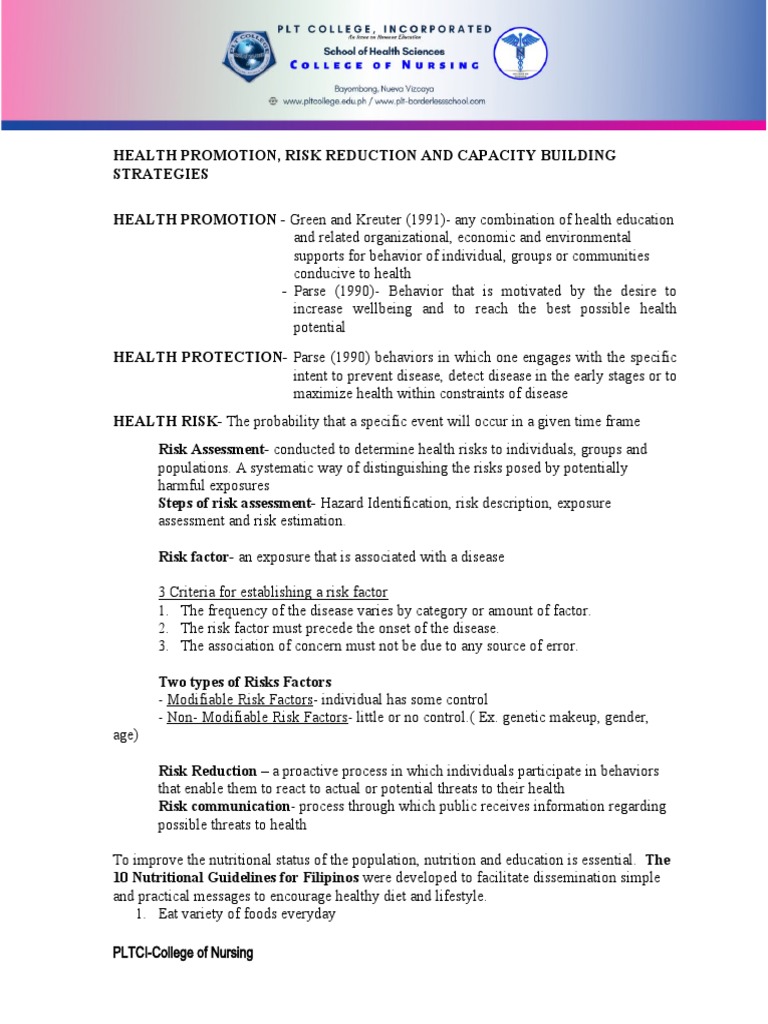 Health Promotion and Risk Reduction Strategies | PDF | Risk | Health ...
