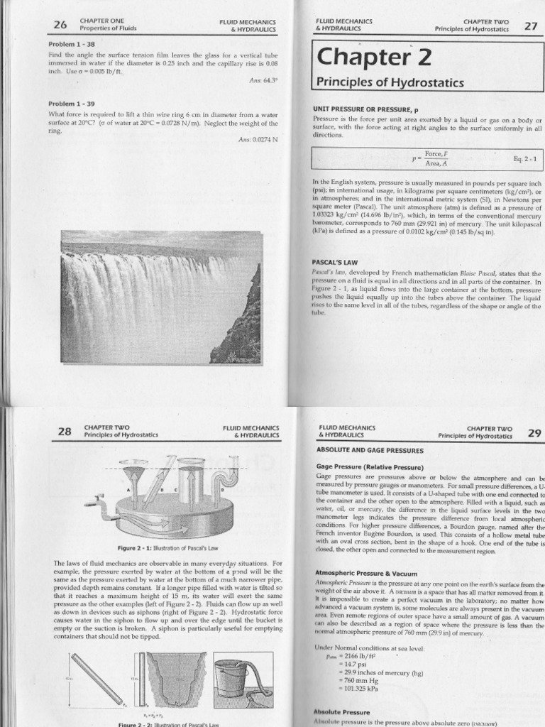 Fluid Mechanics Hydraulics by Gillesania Chapter 2 | PDF | Pressure | Pressure Measurement