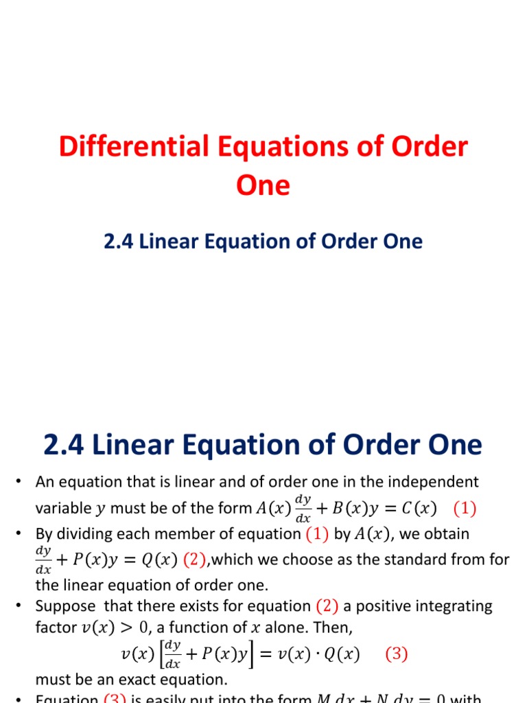 Chapter 2 Linear of Order 1 | PDF | Equations | Differential Calculus