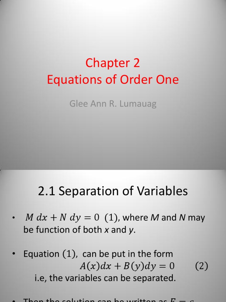 Chapter 2 Separation Of Variables Pdf Equations Variable Mathematics