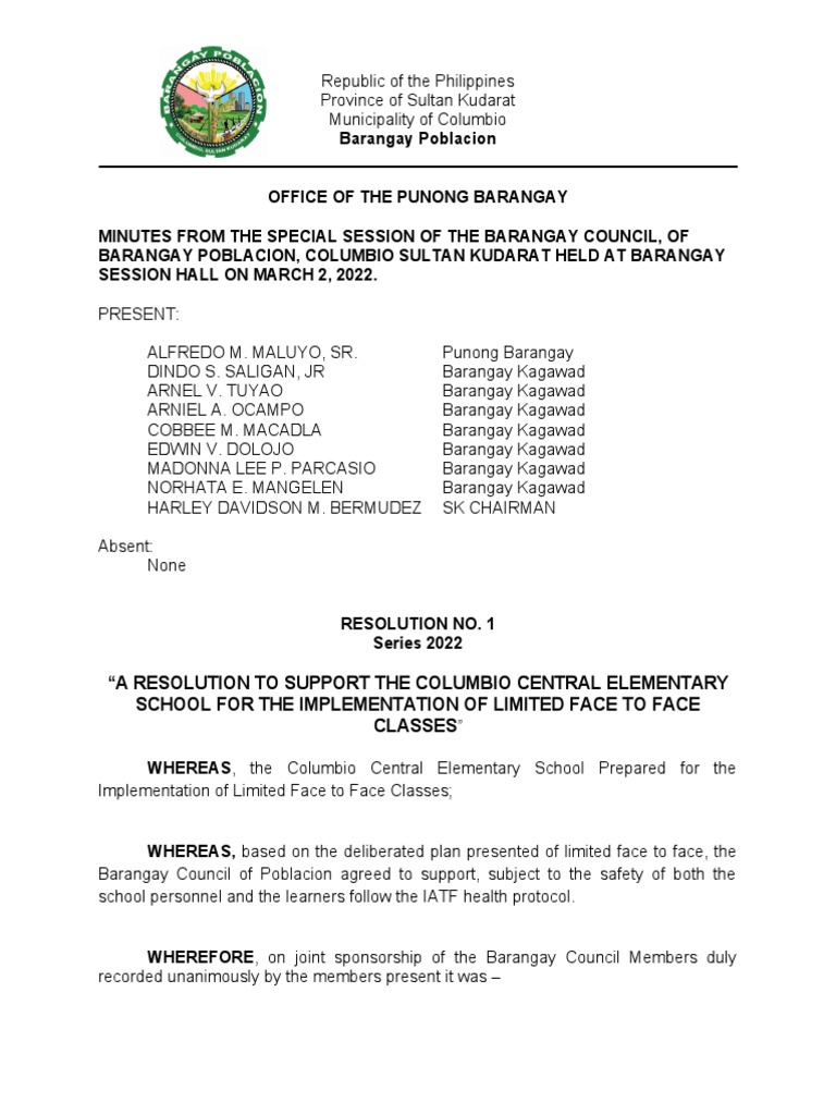 Resolution Barangay | PDF