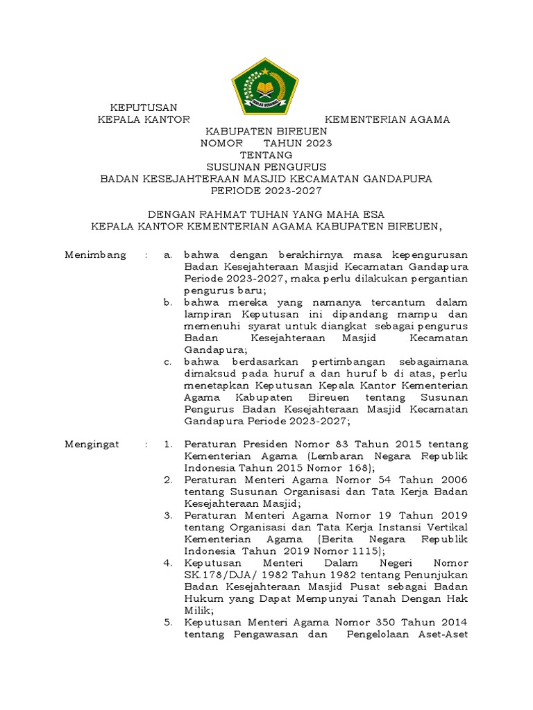 SK PENGURUS BKM Kecamatan Gandapura | PDF