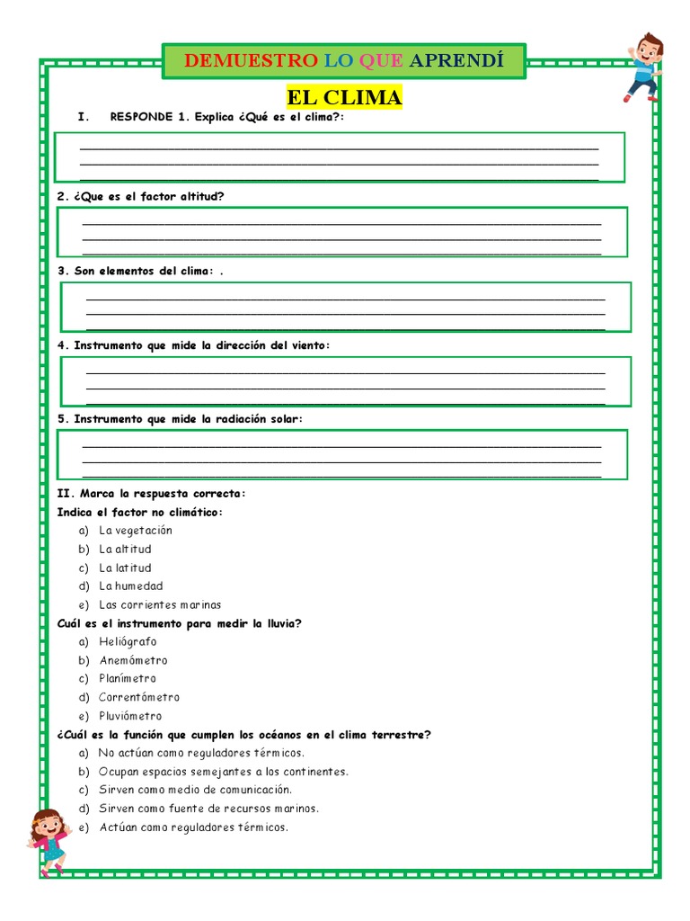 Hoja De Trabajo Sobre El Clima