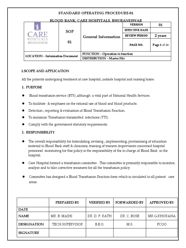 1 No Sop General Nformetion | PDF | Blood Transfusion | Blood Donation
