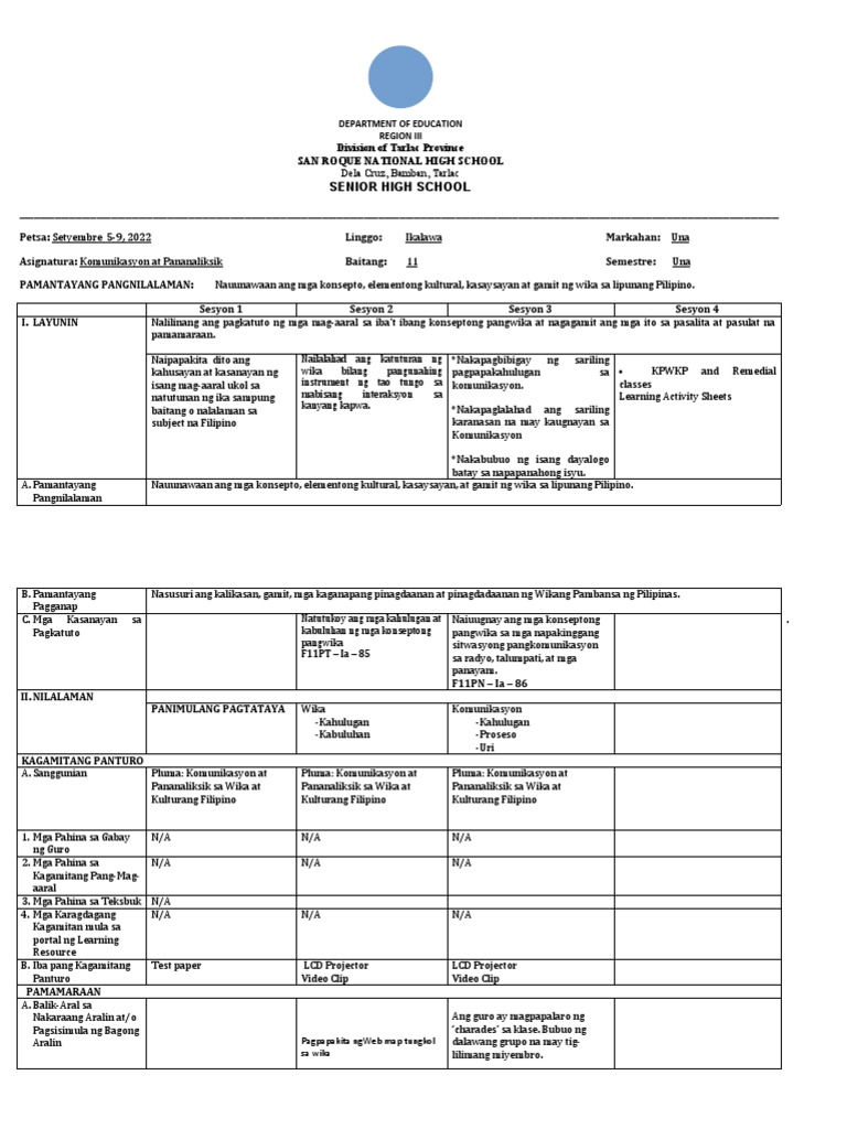 DLL-KOMPAN-Week1 - Sept.5-9 | PDF