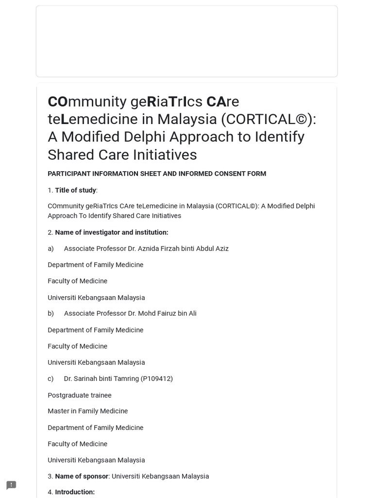 Community Geriatrics Care Telemedicine In Malaysia Cortical© A Modified Delphi Approach To 