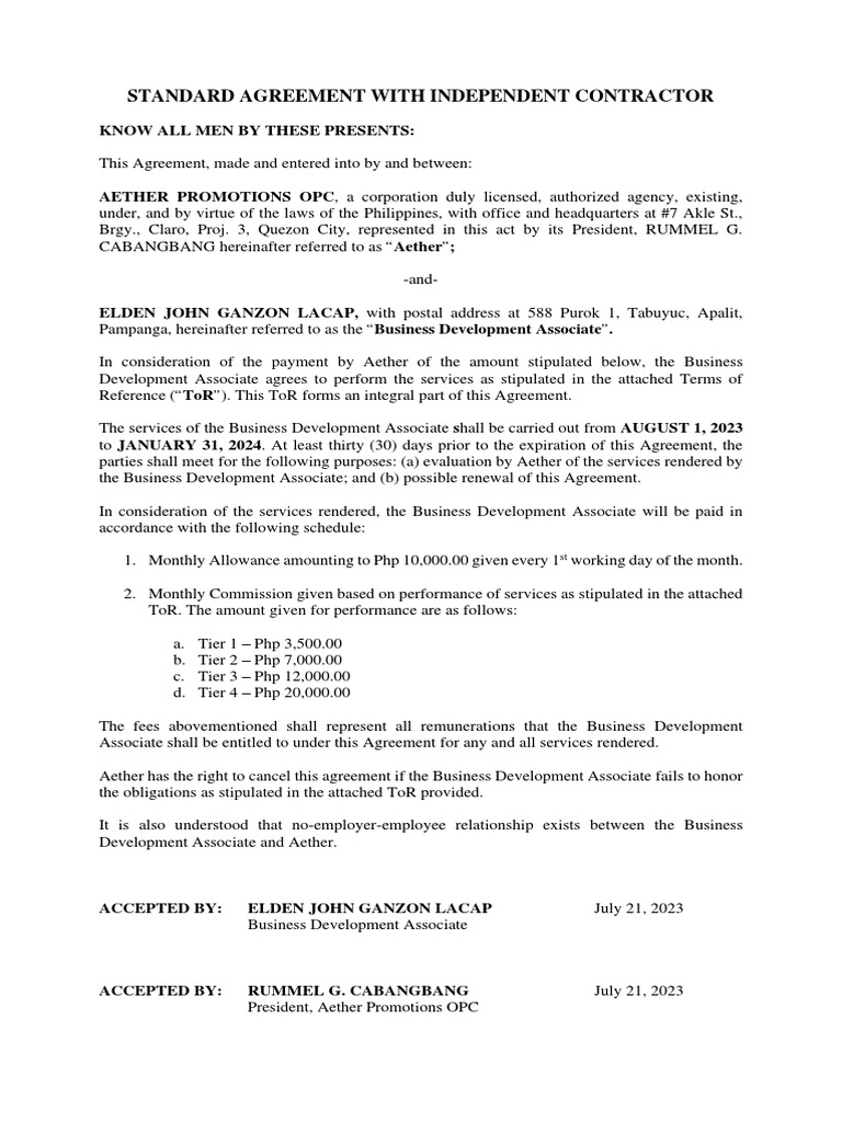 Independent Contractor Agreement - 20230721 (Elden John Ganzon Lacap ...