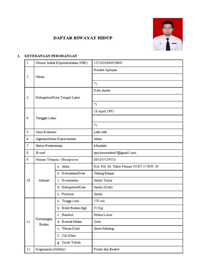 Contoh Daftar Riwayat Hidup DRH | PDF