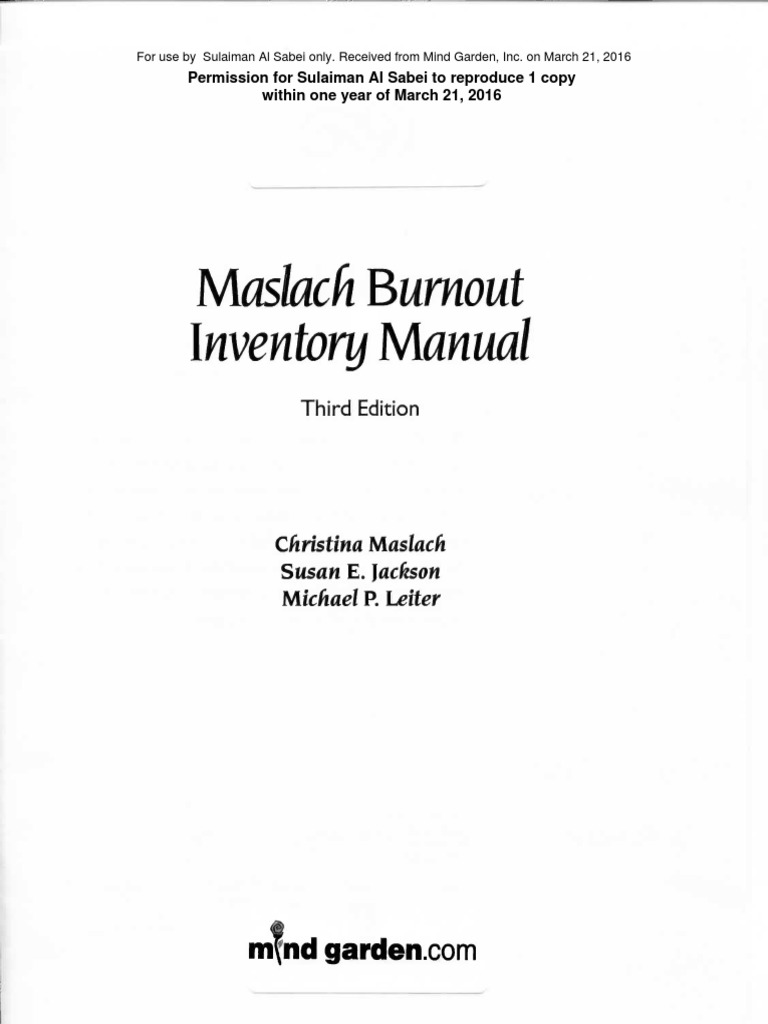 Maslach Manual Burnout | Download Free PDF | Occupational Burnout ...