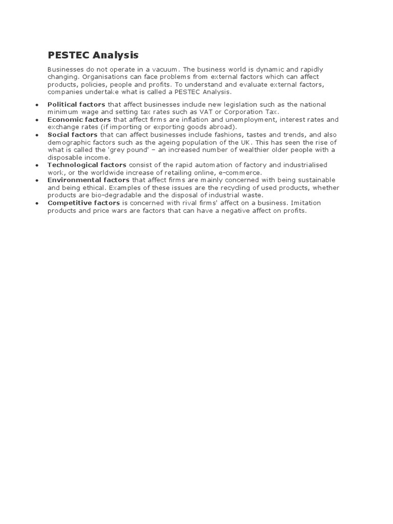 Understanding PESTEC Analysis Factors | PDF