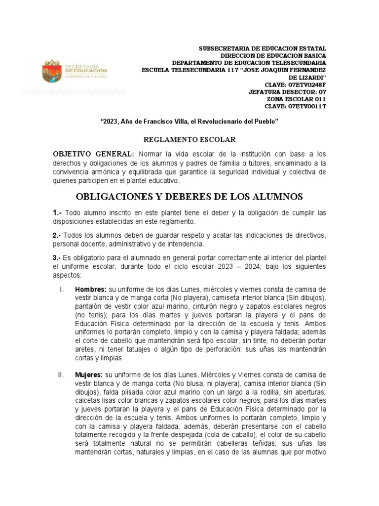 Reglamento Escolar 2023-2024 | PDF | Maestros