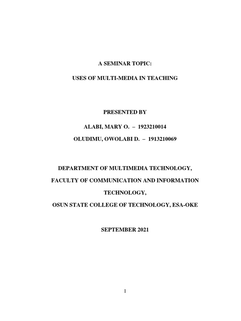 A Seminar Topic Uses of Multi-Media in Teaching | PDF | Multimedia ...