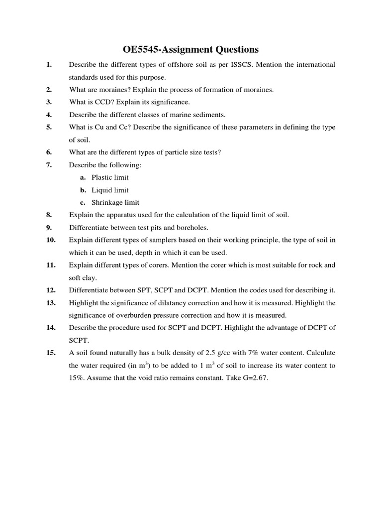 MARINE Geo Technical Assignment | PDF