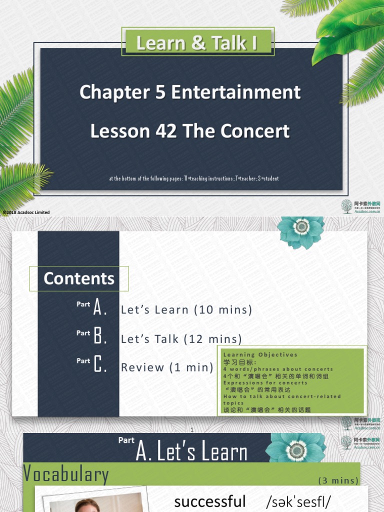 Learn & Talk I: Chapter 5 Entertainment Lesson 42 The Concert | PDF