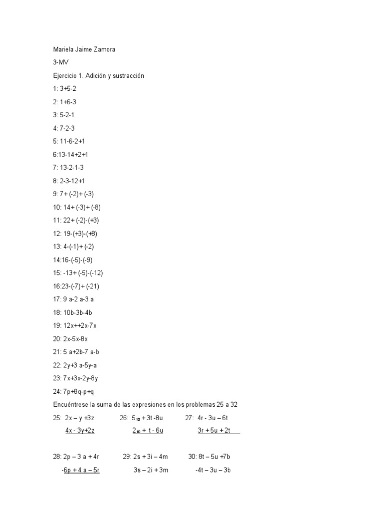 Ejercicios Algebra 1 | PDF | Matemática Elemental | Aritmética
