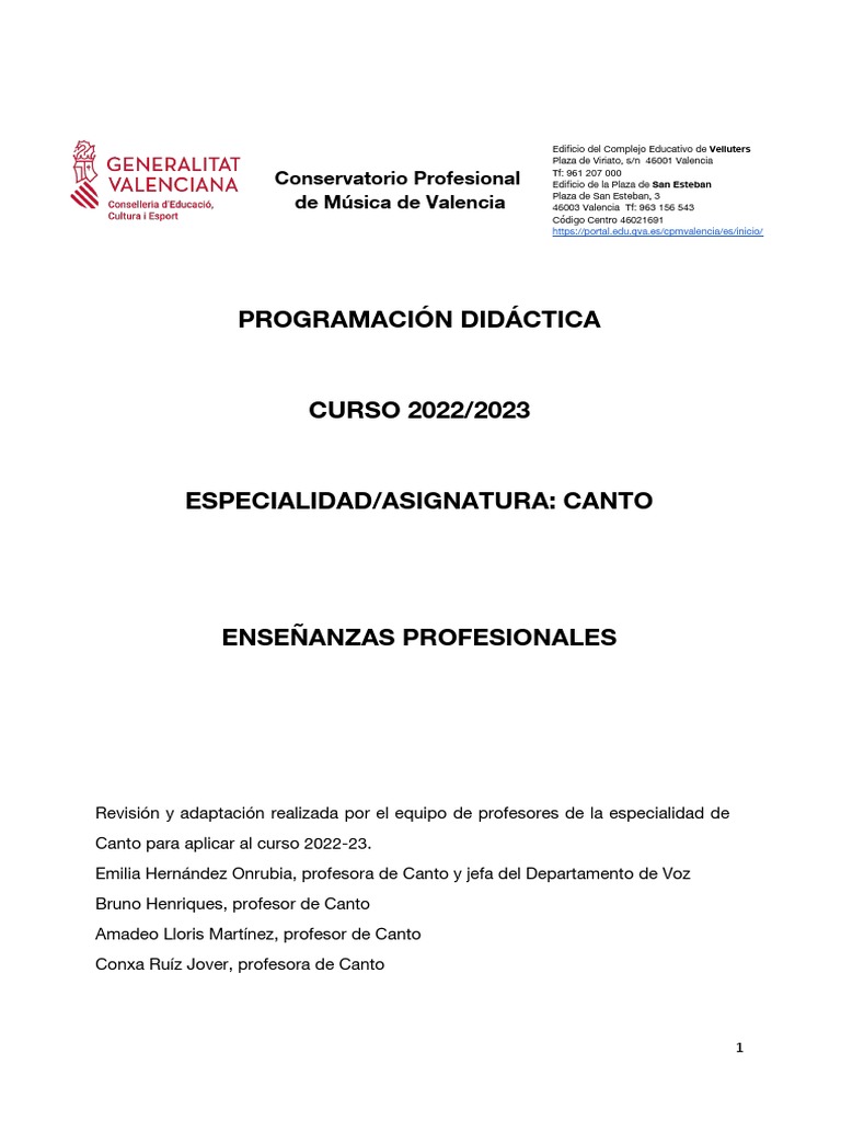 Canto Programación 22 23 | PDF | Plan de estudios | Melodía