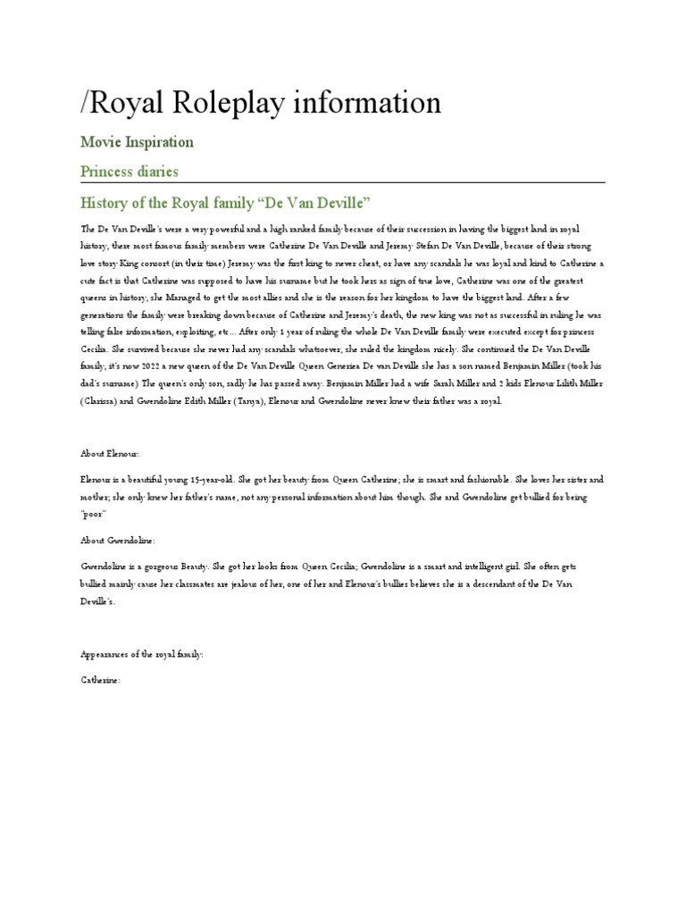 Royal Roleplay Information | PDF | Mystery, Thriller & Crime Fiction ...