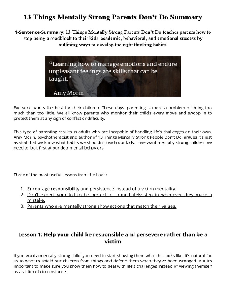 Amy Morin 13 Things Mentally Strong Parents Dont Do Summary Pdf