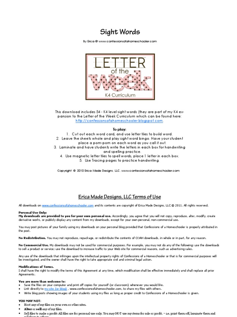 K4 Sight Words | Download Free PDF | Computer File | Copyright