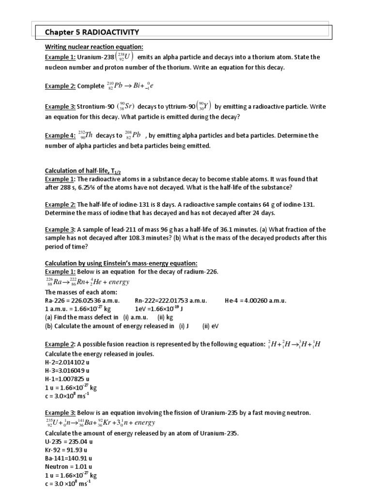 Radioactivity equations and half-life calculations | PDF | Radioactive ...