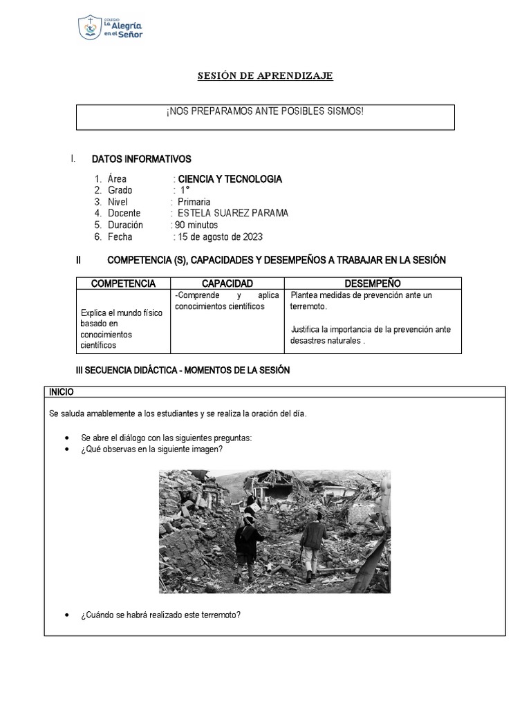 Sesion de Simulacro de Sismo | PDF Sesion de Simulacro de Sismo | PDF