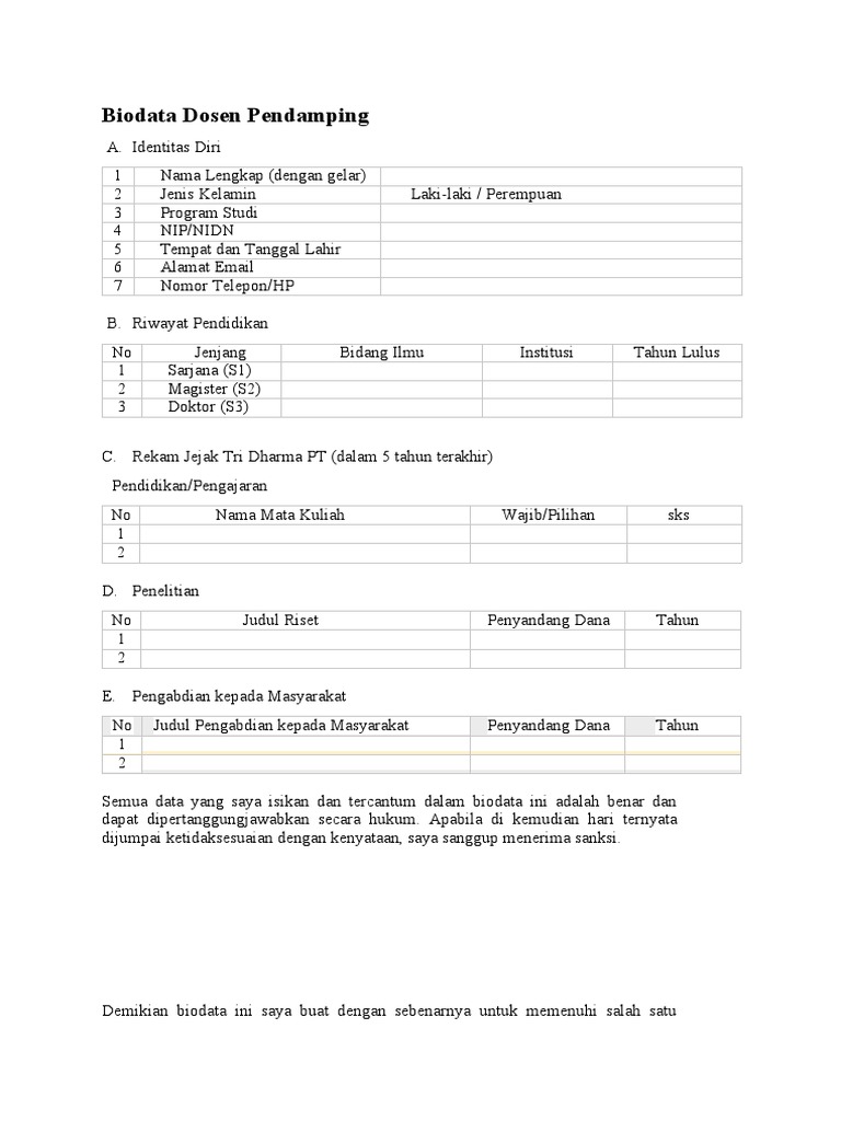 Biodata Dosen Pendamping | PDF