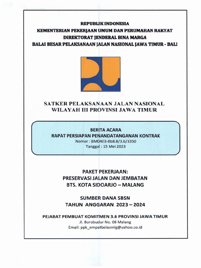 Ba Rapat Persiapan Penandatanganan Kontrak Paket Preservasi Jalan Dan Jembatan Bts. Kota ...