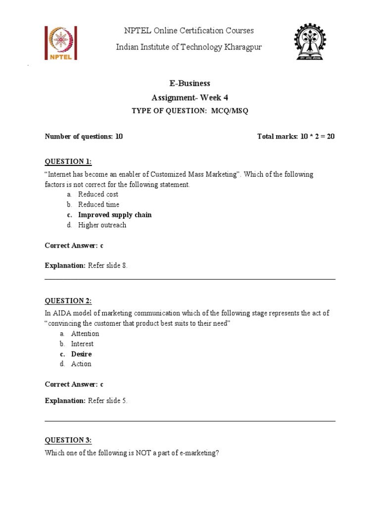 Week 4 E-Business Assignment 2023 | PDF | Supply Chain Management | Human Communication