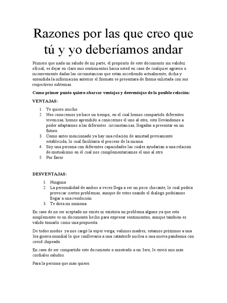 Propuesta de relación sincera y reflexiva | PDF | Relaciones personales ...