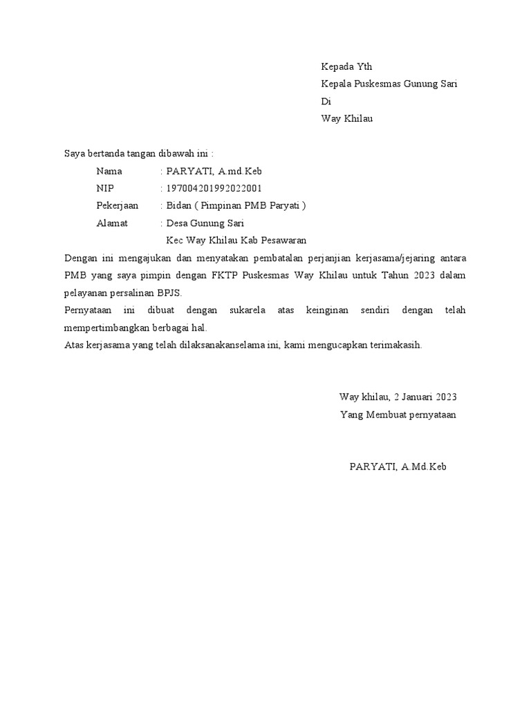 Surat Pengunduran Diri Mou Bpjs | PDF